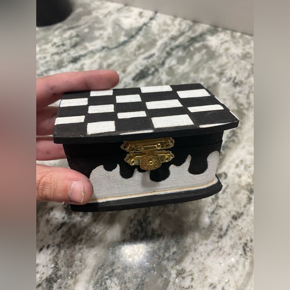 Hand Crafted | Accents | Black And White Checkered Wooden Trinket Box ...